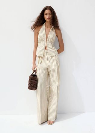 Mango Pantalon droit fines rayures jaune - Femme - 32 - MANGO