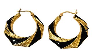 Bespoke Vintage Creole Gold and Black Earrings