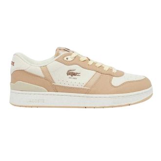 Lacoste T-Clip Sneaker f&uuml;r Herren, Leder, Niedrig geschnitten, Flach (Hellbraun)