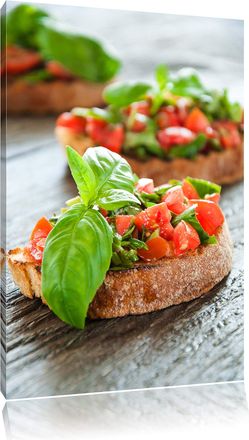 Pixxprint Köstliche Tomaten Bruchetta, Größe: 60x40cm, Leinwandbild, fertig gespannt, Wandbild, Dekoration, Kunstdruck, kein Poster