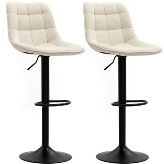 HOMCOM Lot de 2 tabourets de bar - HOMCOM - en chenille - hauteur r&eacute;glable - avec dossier et repose-pieds, pivotant 360&deg;- beige