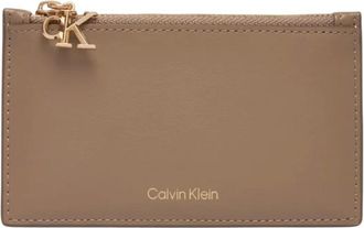 Calvin Klein Femme, Accessoires, Beige, Taille: ONE Size Porte-cartes zipp&eacute; en cuir