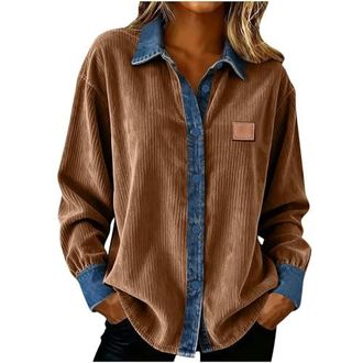 Generic Chemise en Denim Patchwork Femme Confortable Manches Longues Pull-Over Col Rond Couleur Unie Top Haut Streetwear Grandes Tailles Vetement pour Automne