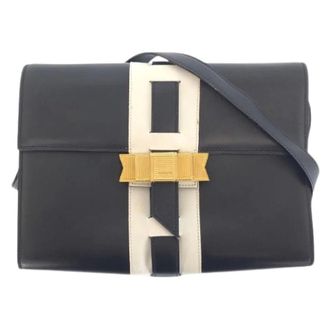 Celine Sac bandouli&egrave;re vintage en cuir avec ruban logo - Femme - Pre-owned - Bleu - Taille: ONE Size