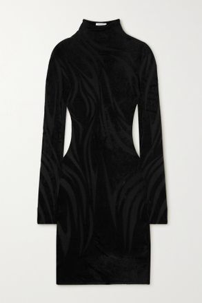 MUGLER Minikleid Aus Chenille Mit Stehkragen - Schwarz