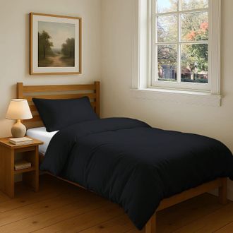 Pizuna Bettw&auml;sche 155x200 Baumwolle Schwarz, 400 Fadenzahl 100% Langstapelige Baumwolle weiche Satinbindung, Bettbezug 155x200 cm mit Knopfverschluss und 1 K