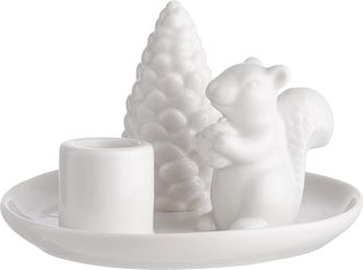 Butlers Kerzenhalter Eichhörnchen mit Tannenzapfen 13cm Porzellan Sylvan Spirit | dekorativer Kerzenständer | weiße Deko-Figur | Weihnachtsdekoration & Tischd