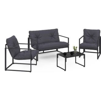 IDMarket Idmarket - Niedrige Gartenm&ouml;bel nairobi 4-Sitzer aus Stahl in Anthrazitgrau