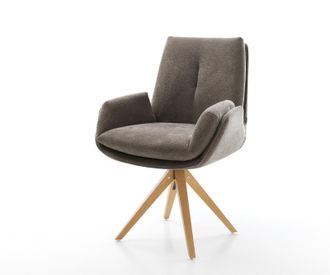 DELIFE Drehstuhl Clea-Flex Strukturstoff Soft Taupe Holzgestell kantig Natur 180&deg; drehbar, Esszimmerst&uuml;hle