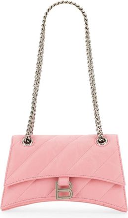 Balenciaga Womens Shoulder Bag Crush Small Pink Quilted Crushed Calf
