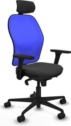 Piqueras y Crespo Atmungsaktiver B&uuml;rostuhl mit 3D-Armen, h&ouml;henverstellbare Lendenwirbelst&uuml;tze und h&ouml;henverstellbares Kopfteil, Blau/Dunkelgrau