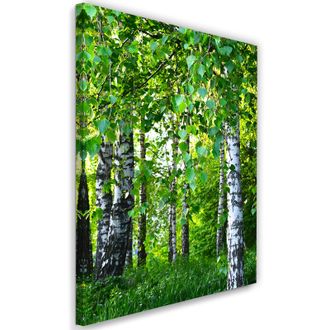 Feeby Vlies Leinwandbild Birke Gras Blätter 60x90 cm Druckbild Wandbild Wanddekoration Deko Wand Aesthetic Natur Pflanzen Bäume Wald Grün