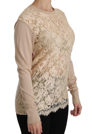 Dolce & Gabbana Womens Beige Lace Long Sleeve Top Cashmere Blouse Viscose Nylon
