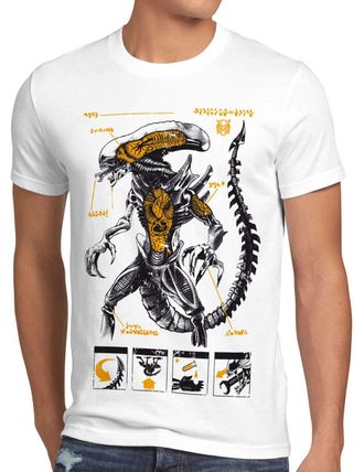 style3 Xenomorph Alien Herren T-Shirt Ripley Kino Prometheus Nostromo, Gr&ouml;&szlig;e:3XL, Farbe:Wei&szlig;