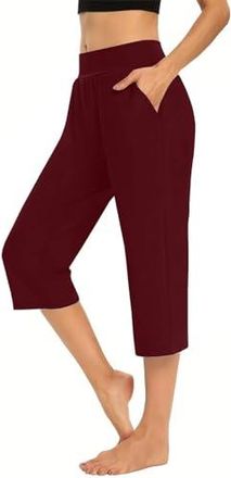 Generic Legging capri pour femme, taille haute, d&eacute;coup&eacute;, l&eacute;ger et confortable, pantalon de pyjama 7/8 avec poches en maille, bordeaux, 3XL