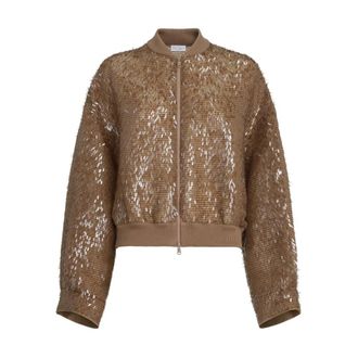 Brunello Cucinelli Dazzling Cascade Embroidery Bomber Jacket - - Jackets - Damen - Braun - XL