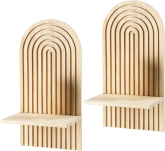 Generic Boho Schwimmendes - Rustikaler Holzausstellung, Regenbogengewölbungsstil | Wand Montiertes Lagerregal, Modernes Dekoratives Bücherregal,für Wohnzimmer