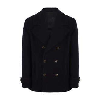 Balmain Homme, Manteaux, Bleu, Taille: M Peacoat en laine &agrave; double boutonnage