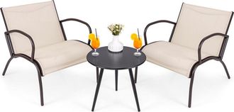 Costway Salon de Jardin 3 Pi&egrave;ces, 2 Fauteuils et Table en Aluminium M&eacute;tal avec Si&egrave;ge Incurv&eacute; en Tissu, pour Jardin, Patio, Bord de la Piscine