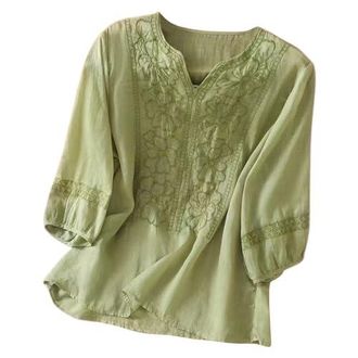 Generic T-shirt d&eacute;t&eacute; &agrave; manches courtes pour femme - Pull brod&eacute; - T-shirt &agrave; manches courtes, vert, 3XL