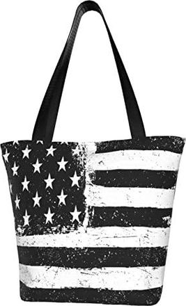AOOEDM Sac d&eacute;picerie r&eacute;utilisable noir et blanc drapeau am&eacute;ricain sac &agrave; provisions sac &agrave; bandouli&egrave;re d&eacute;contract&eacute; sac &agrave; main pour hommes femmes sac de march&eacute; 