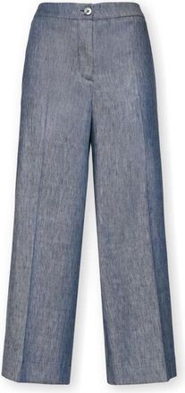 Elena Miro Femme, Jeans, Bleu, Taille: 46 FR Pantalon cropped en lin &agrave; effet denim
