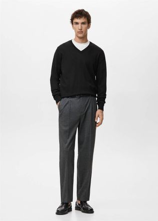 Mango Pull-over 100 % laine m&eacute;rinos col V noir - Homme - XL - MANGO MAN