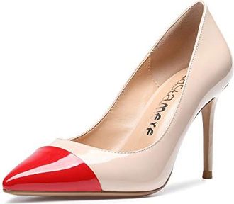 Castamere Escarpins Femme Bout Fermé Aiguille Talon 8.5CM Heels Verni Rouge Nu Escarpin EU 39