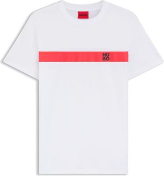 HUGO BOSS Herren Dzokis IN T-Shirt aus Baumwoll-Jersey mit Streifen und Logo Wei&szlig; XXL