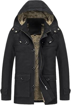 Generic Parka homme, manteau dhiver chaud et épais de style militaire, veste polaire avec capuche amovible, noir, taille M (1351)