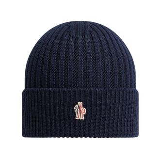 Moncler Gerippte Wollm&uuml;tze in Marineblau - - Accessories - unisex - Blau - ONE SIZE