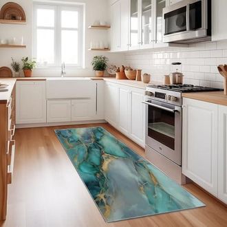 Generic Tapis de Couloir Long 60 x 180 cm Tapis de Passage Antid&eacute;rapant Doux Microfibre - Moderne Abstrait Texture Dor&eacute;e Marbre Passage Couloir pour Buanderie