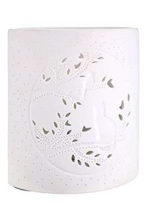 Gilde Lampe de table chat avec oiseau - En porcelaine - Décoration blanche - Hauteur : 28 cm