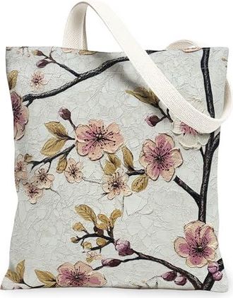 Generic Sac fourre-tout en toile r&eacute;utilisable pour le shopping, 33 x 38,1 cm, motif floral vintage de luxe, sac d&eacute;picerie r&eacute;utilisable pour femme, esth&eacute;tique,