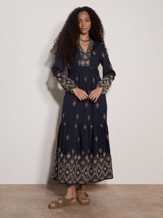 Apricot Maxikleid Boho-Maxikleid mit Stickerei