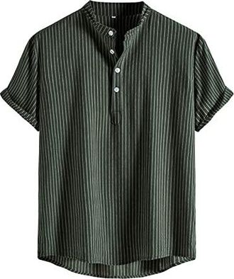 Generic T-shirt ray&eacute; pour homme - D&eacute;contract&eacute; - Haut solide - Chemise ample &agrave; manches courtes - Col montant, Jn, XXL