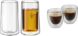 WMF SmarTea Doppelwandige Latte Macchiato Gläser Set 2-teilig & Kult Espressogläser Set 2-teilig, Tassen 80ml, Schwebeeffekt, Thermogläser, Hitzebeständig