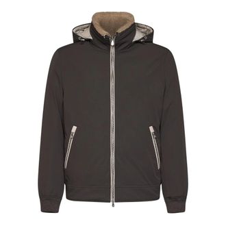 Brunello Cucinelli Durchgehende Rei&szlig;verschlussjacke aus Nylon und Shearling - - Jackets - Herren - Braun - M