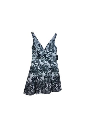 Vera Wang Black & White Metallic Brocade Mini Dress Size L