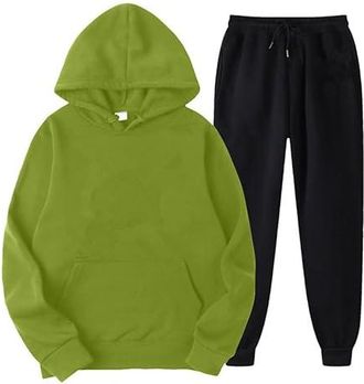 Generic Survêtement 2 pièces pour femme avec poches décontractées et pantalon à capuche confortable à manches longues pour lautomne et lhiver, Vert, 3XL