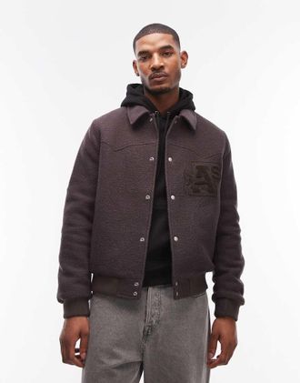 AllSaints Royce - Veste en laine &agrave; &eacute;cusson logo - Marron-Brown