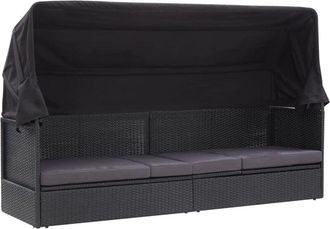 vidaXL Vidaxl - Lit-canap&eacute; dext&eacute;rieur avec auvent R&eacute;sine tress&eacute;e Noir