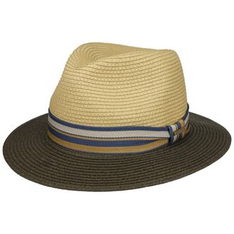 Stetson Romaro Toyo Traveller Strohhut Herren UV-Schutz 40+ Breite Krempe Gestreifte Ripsbandgarnitur Fr&uuml;hjahr Sommer Oliv XXL (62-63 cm)