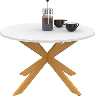 IDMarket Couchtisch Gisele, rund, 70 cm, Spinnenfuß, weiße Platte und Fuß in Holzoptik
