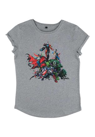 MARVEL Damen Venom Avengers Womens Rolled Sleeve T-shirt, Melange Grey, M