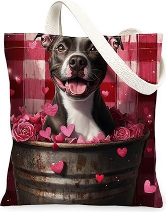 Generic Pitbull Sac fourre-tout en toile pour faire du shopping 33 x 38,1 cm, sac d&eacute;picerie r&eacute;utilisable pour la Saint-Valentin, sac d&eacute;picerie pour femme, pei