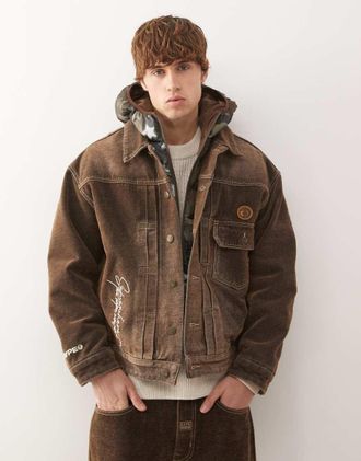 Aape By A Bathing Ape Aape by A Bathing Ape - Mehrfarbige Jeansjacke mit wattierter Camouflage-Kapuze, Kombiteil-Brown