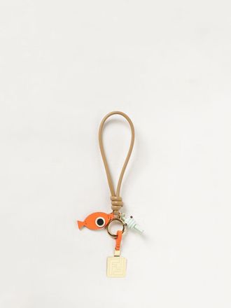 Fendi Porte-cl&eacute;s Fish en cuir et m&eacute;tal avec charm et monogramme FF