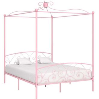 vidaXL Cadre de lit &agrave; baldaquin sans matelas rose m&eacute;tal 160x200 cm Vidaxl