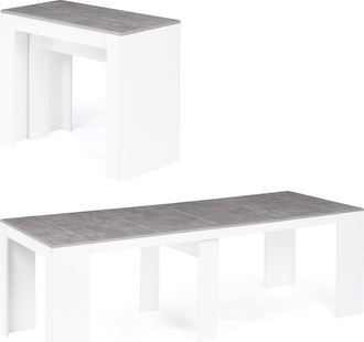 IDMarket Konsolentisch, ausziehbar, Orlando für 10 Personen, 235 cm, weißes Holz und Betoneffekt
